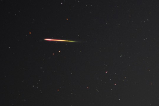 Glowing brightly in colours - a Perseid meteor. - Sky & Telescope
