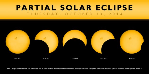 5 image series of 10/23/14 Partial Solar Eclipse - Sky & Telescope